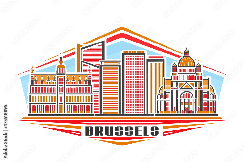 Vector illustration of Brussels, horizontal logo with linear design ...