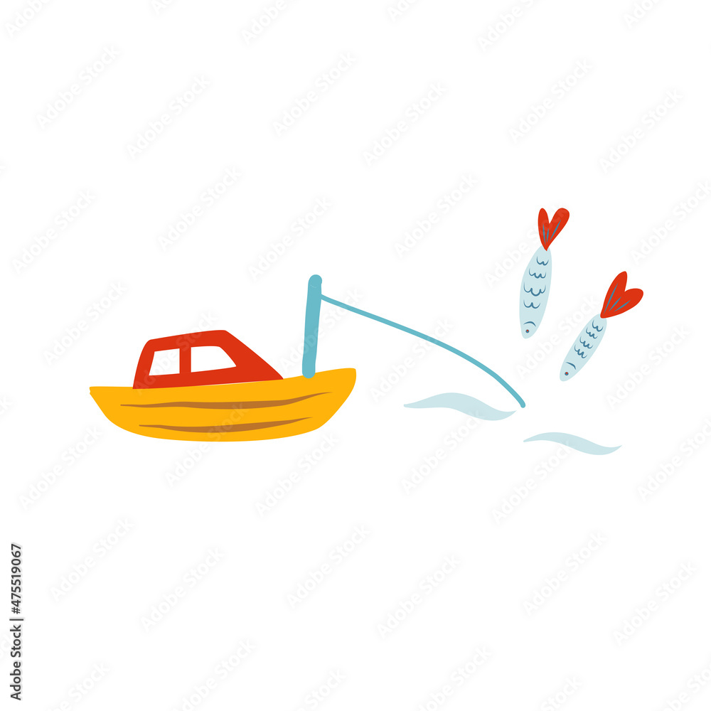 Boat vector illustration isolated on white background, fishing icon ...
