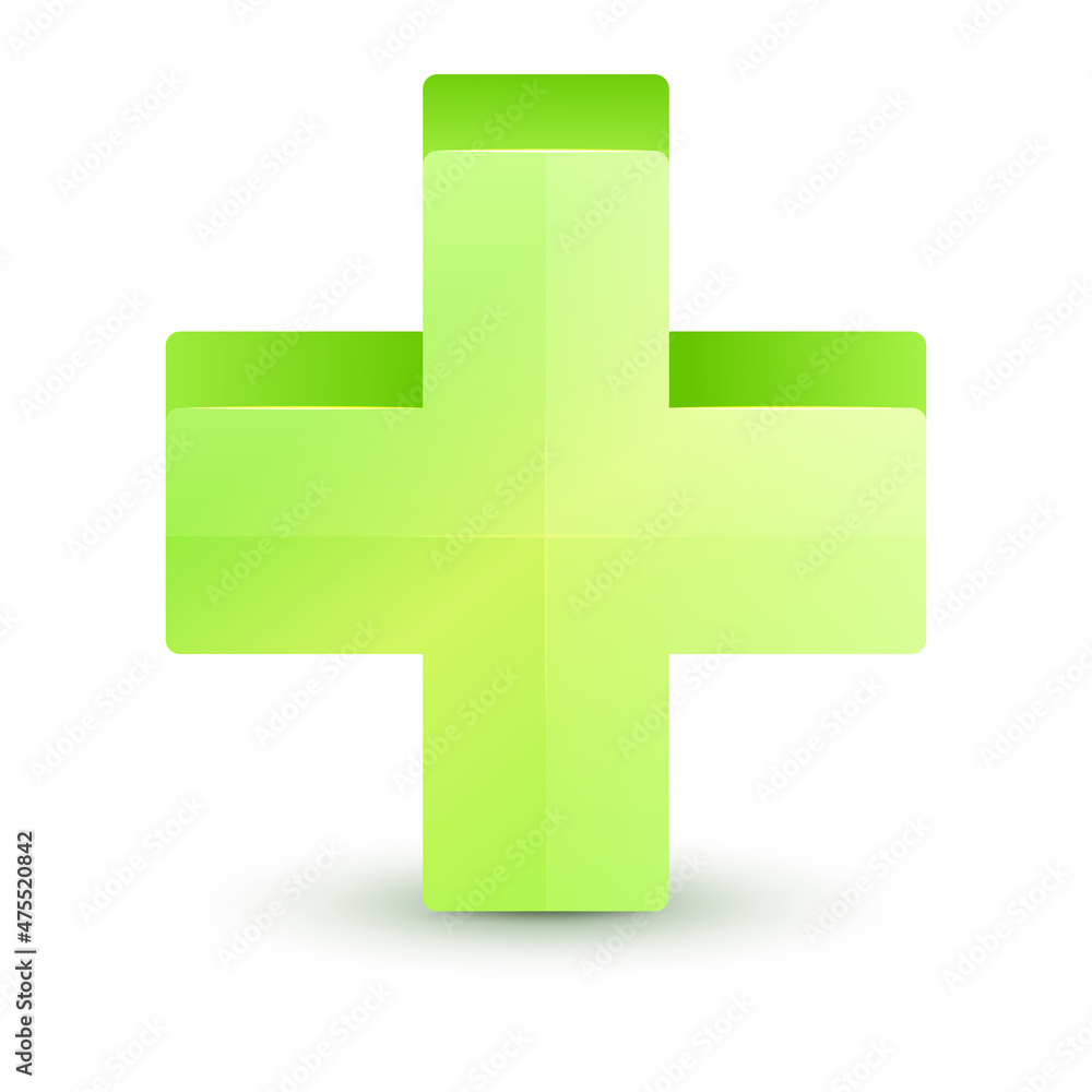 Green cross. Cross symbol of safety guidance. Green plus sign. Vector ...