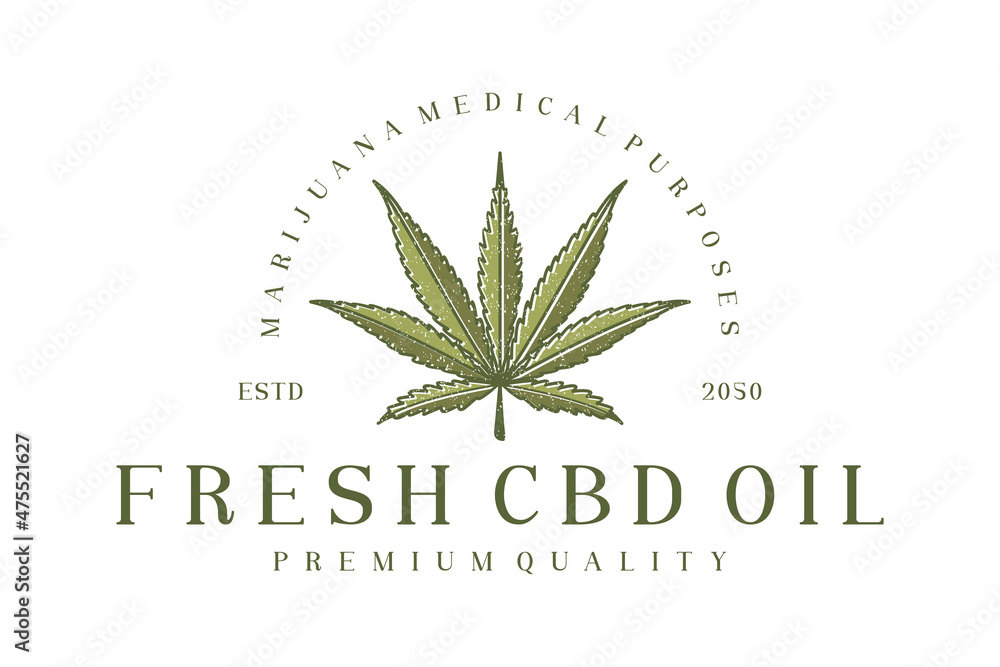 Vintage retro cbd cannabis marijuana hemp leaf farm cultivation logo ...