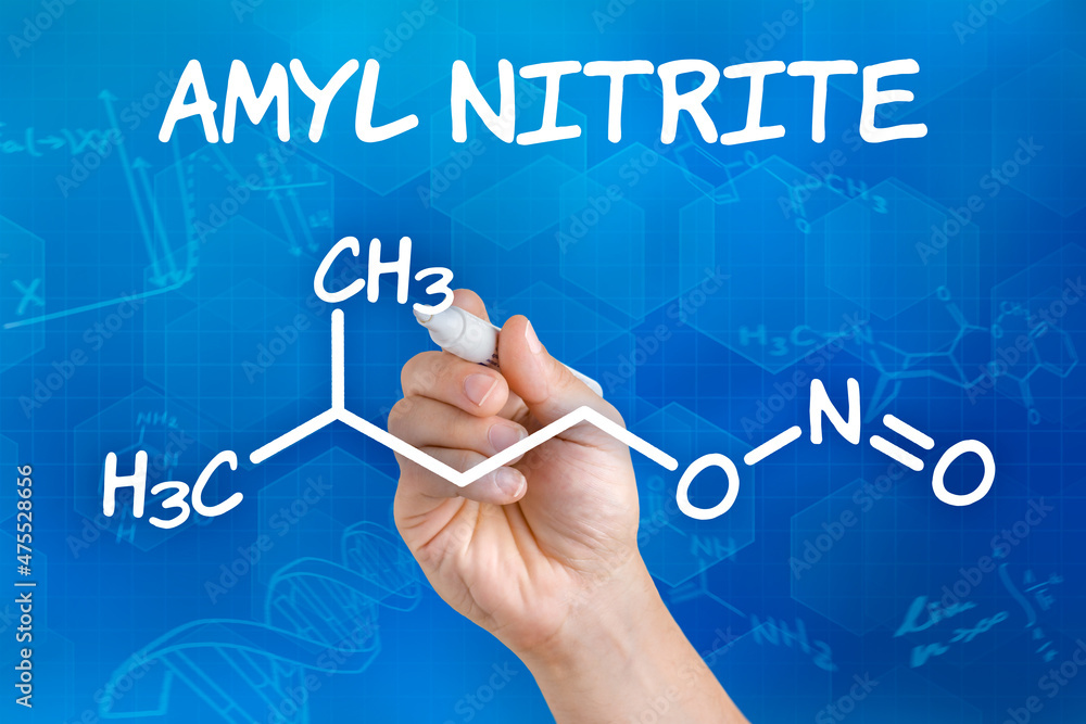 Hand with pen drawing the chemical formula of amyl nitrite Stock Photo ...