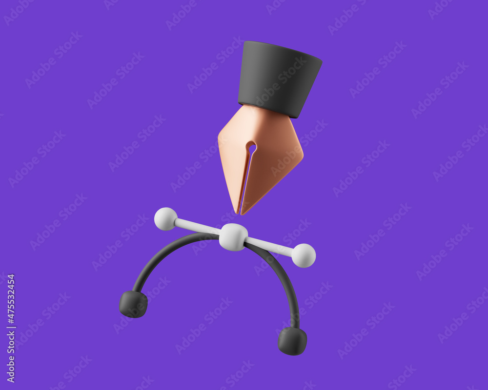 Simple curve pen tool with bezier 3d render illustration. Stock ...