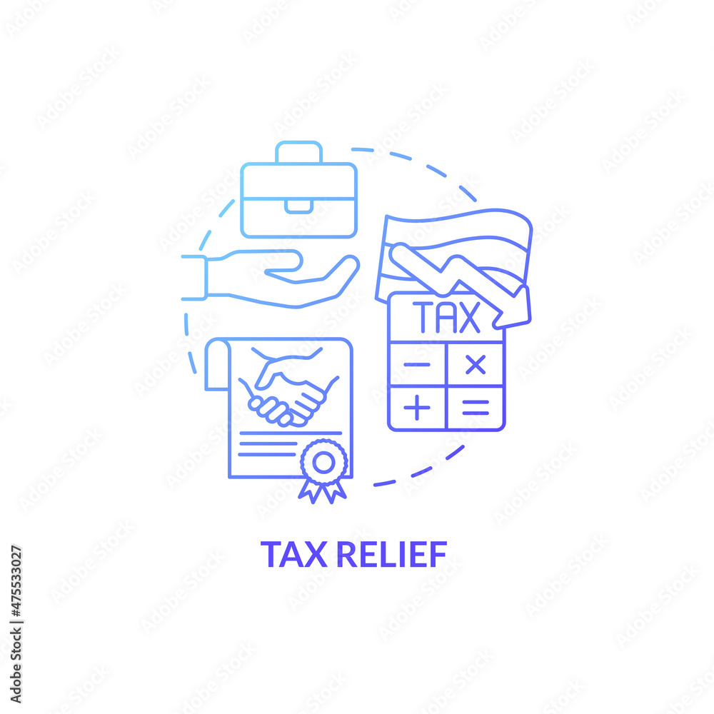 Tax relief blue gradient concept icon. Business incentive in India ...