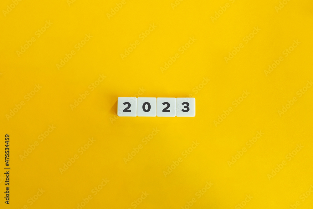 2023 number banner and concept. Block letters on bright orange ...