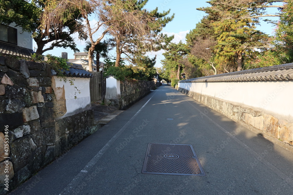 Japanese traditional houses at a tourist spot in Hagi City in Yamaguchi ...