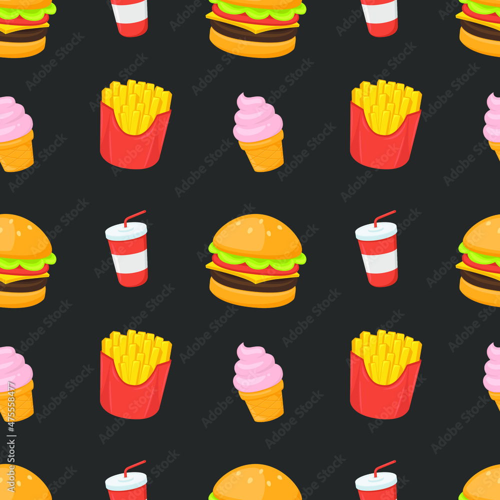 Menu Icon Emoji Pattern. Fast Food Seamless Background Symbols. Doodle ...