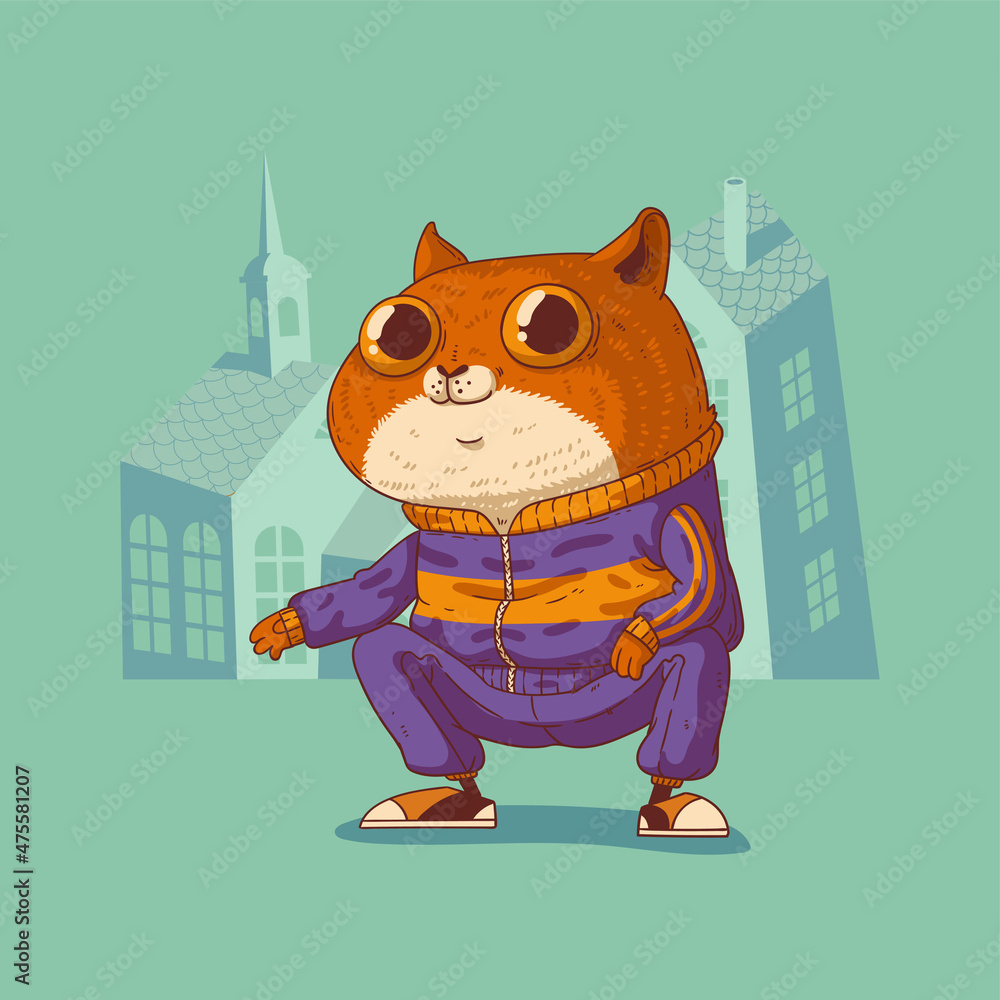 Positive dude cat, vector illustration. Funny smiling anthropomorphic ...