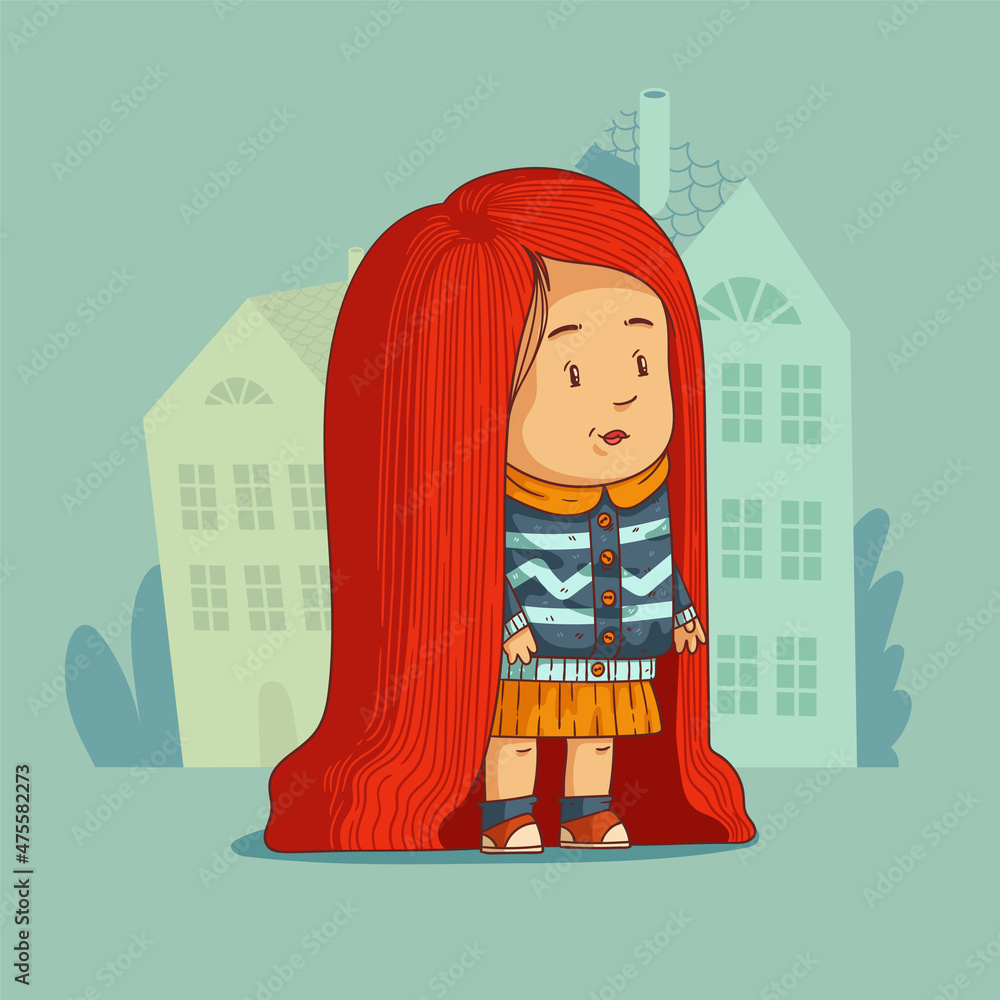 Lovely ginger child, vector illustration. Beautiful little girl with ...