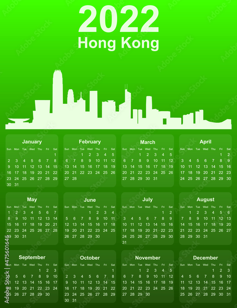 Green stylish 2022 year calendar with cityscape panorama of the city of ...