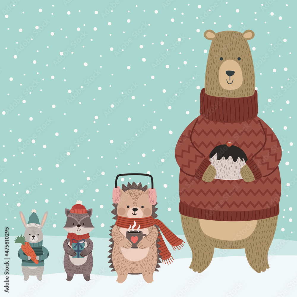 animals wearing winter clothes scene Stock Vector | Adobe Stock
