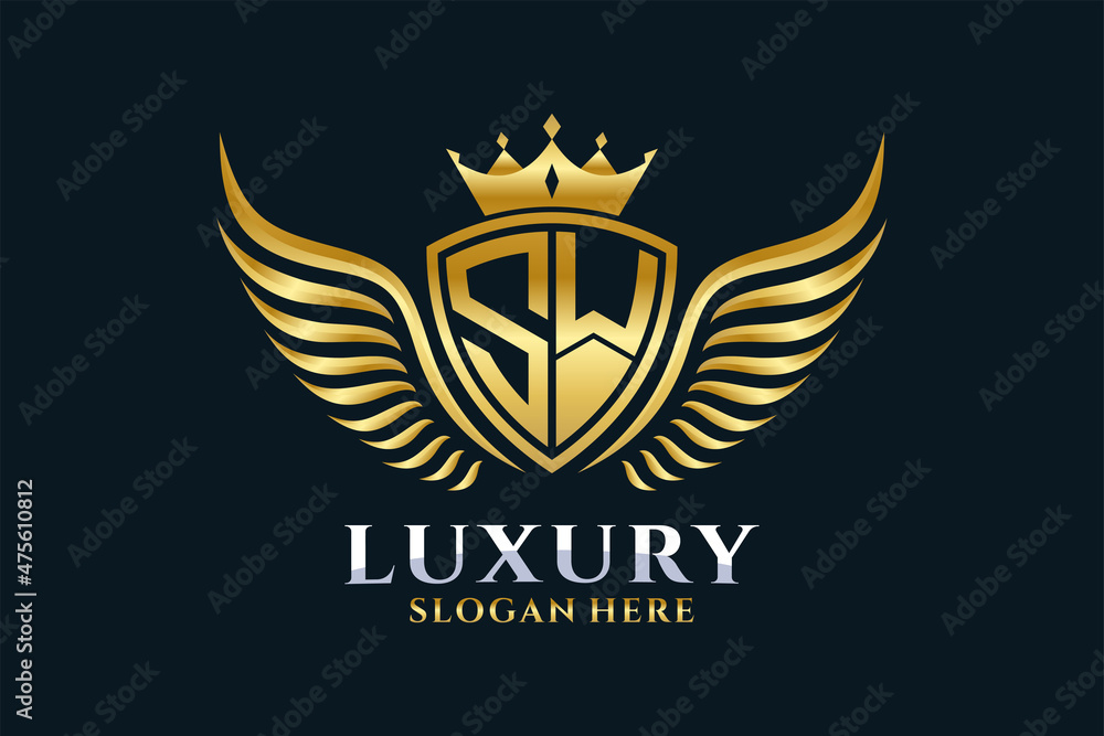 Luxury royal wing Letter SW crest Gold color Logo vector, Victory logo ...