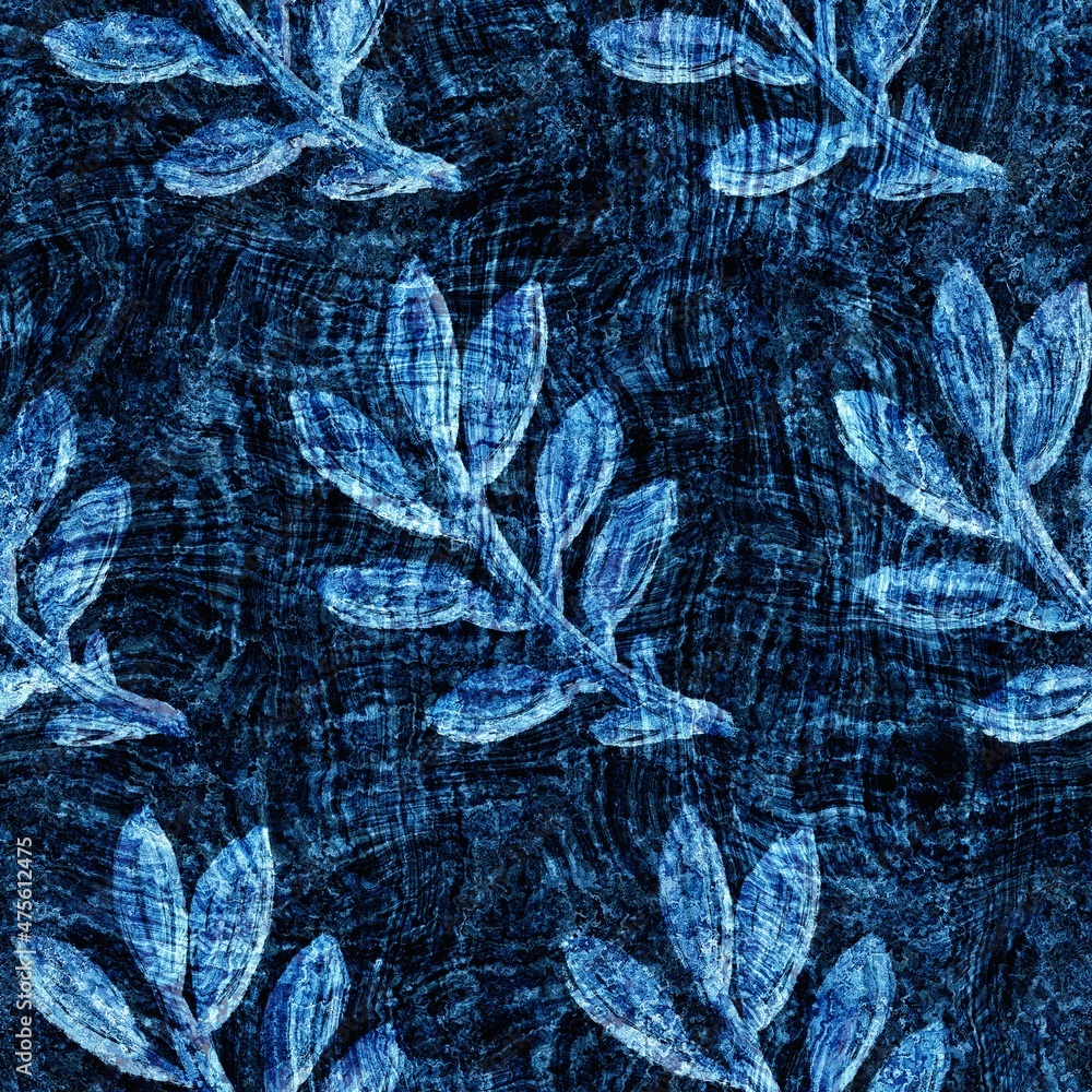 Seamless indigo block print texture on navy blue woven effect ...