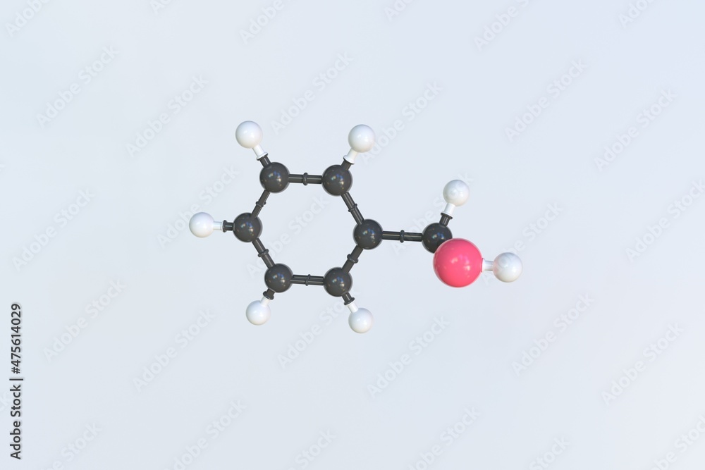 Benzyl alcohol molecule. Isolated molecular model. 3D rendering Stock ...