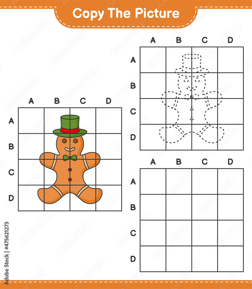 Copy the picture, copy the picture of Gingerbread Man using grid lines ...