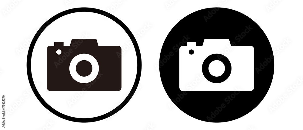 Set of round camera icons. Simple black and white vectors about ...