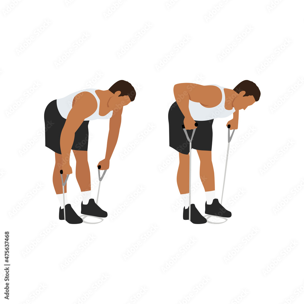 Man doing Resistance band bent over rows exercise. Flat vector ...