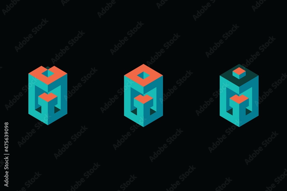 Modern logo set of 3-Dimensional letter G. Three beautiful illustration ...