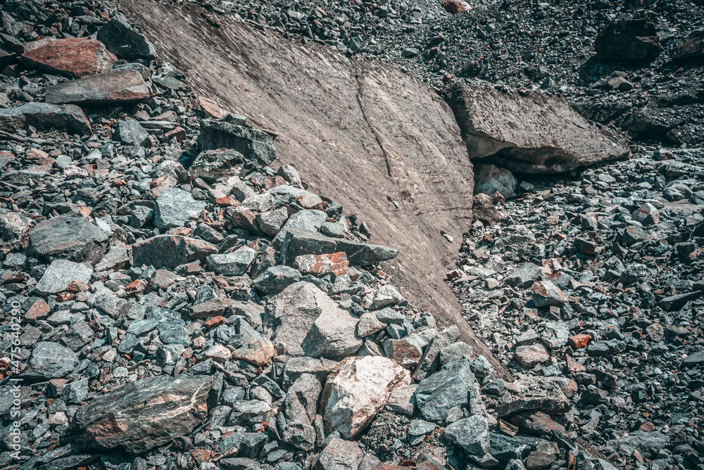 Minimalist nature background with stones on ice of glacier. Minimal ...