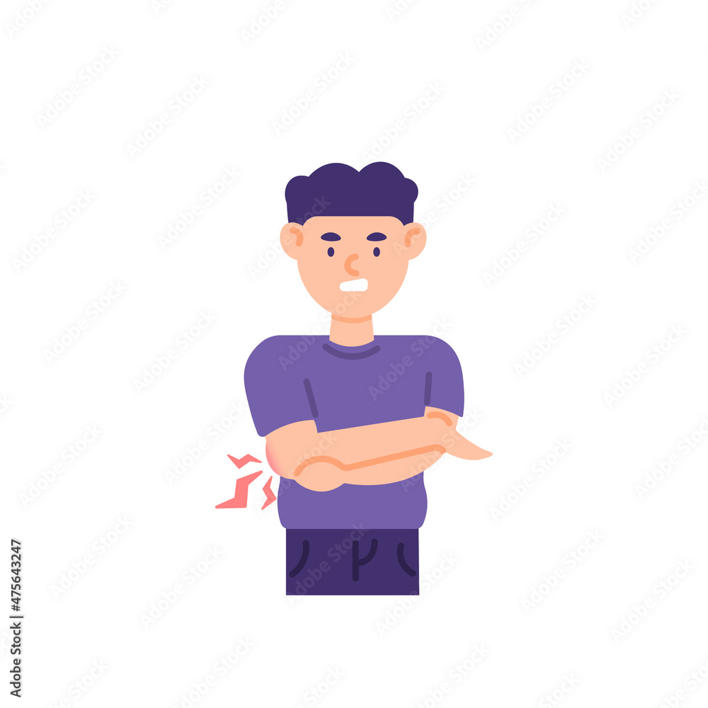 illustration of a person holding his right elbow because of swelling ...