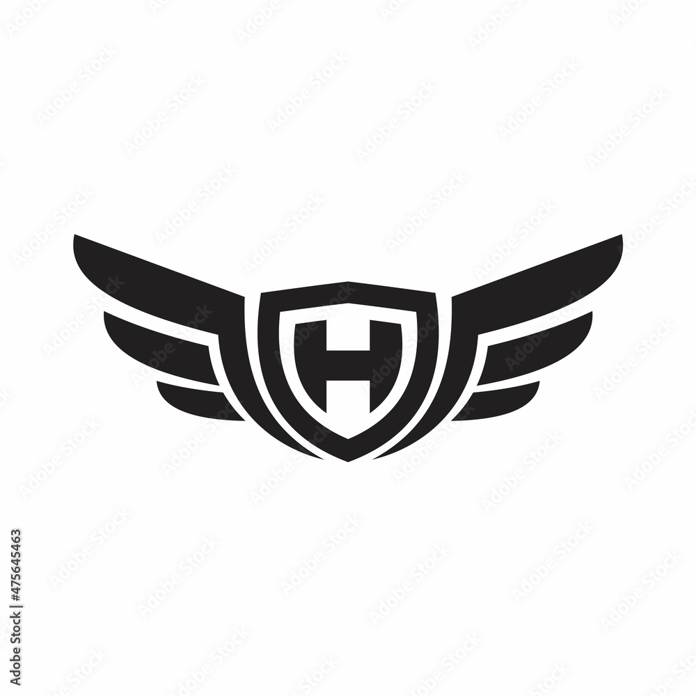 black wing letter h shield logo design Stock Vector | Adobe Stock