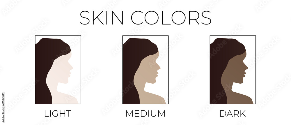 Skin Colors with Light, Medium and Dark Skin on Woman Face Stock Vector ...