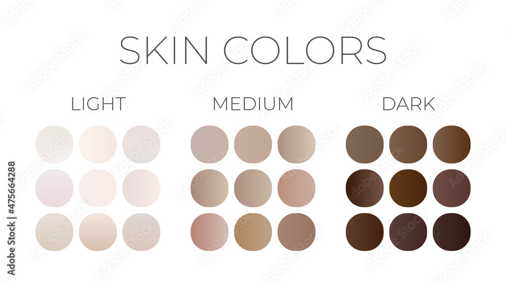 Skin Colors Light, Medium and Dark Swatches Gradients Stock Vector ...