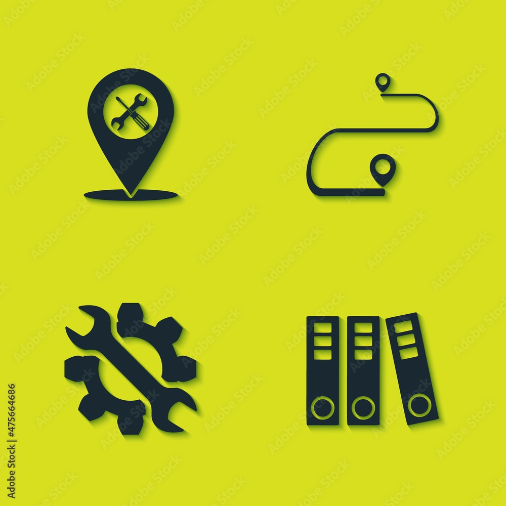 Set Location service, Office folders, Wrench and gear and Route ...