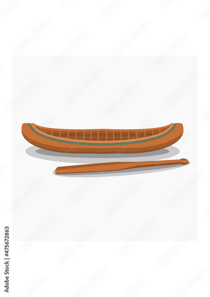 Editable Vector of Isolated Native American Canoe With Paddle ...