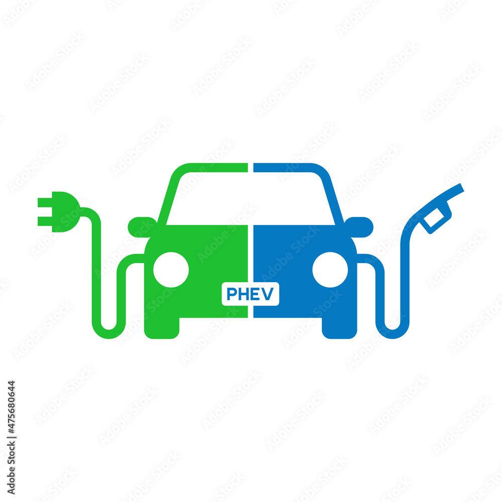 Plug-in hybrid electric vehicles icon (PHEV car), Half section part of ...