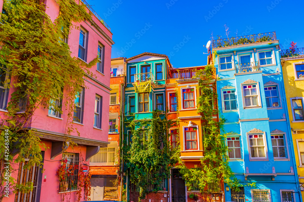 Colorful Houses in old city Balat. Balat is popular touristic ...