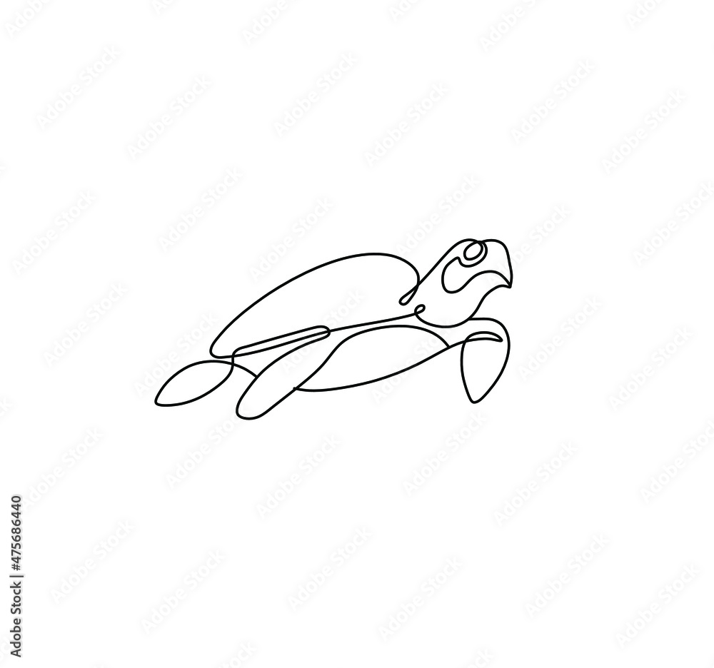 Vector isolated one line single line simple turtle drawing. One line ...