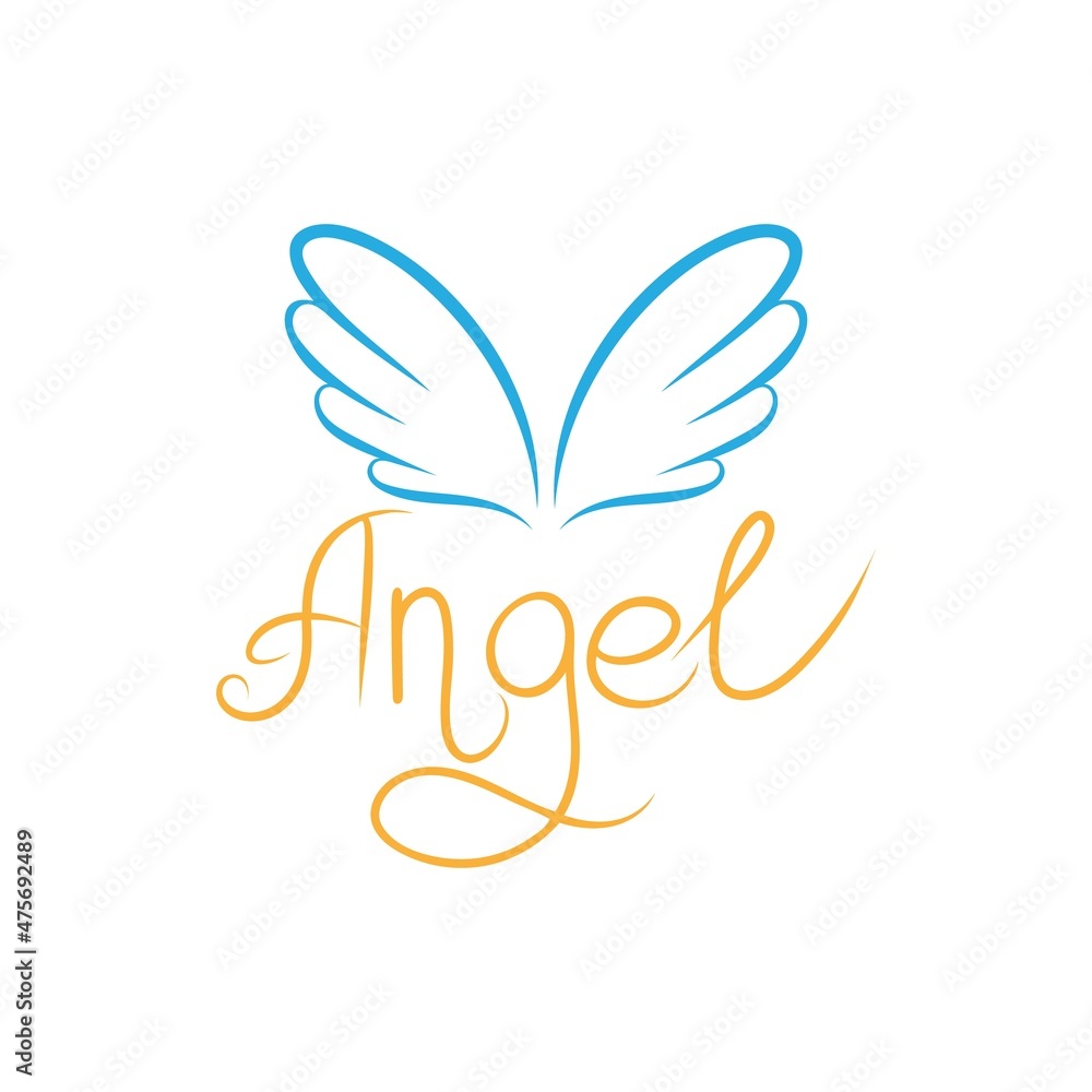 Flying angel wings. Cute angelic emblem with calligraphic text ...