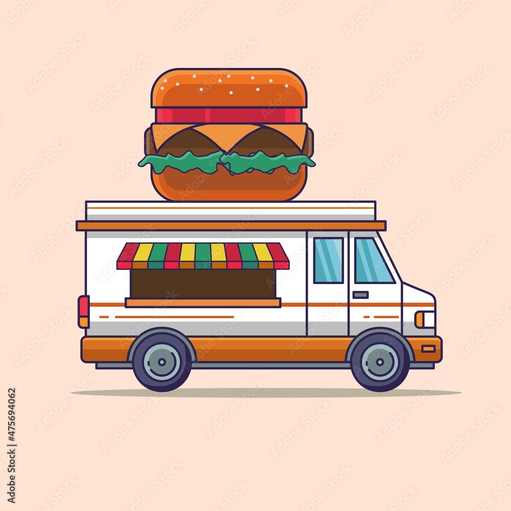 Burger fast food truck vehicle transport illustration designs Stock ...