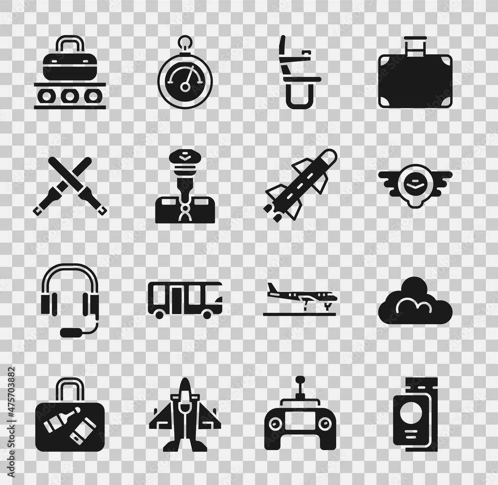 Set Passport with ticket, Cloud weather, Aviation emblem, Airplane seat ...