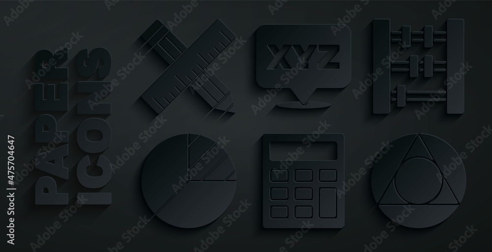 Set Calculator, Abacus, Pie chart infographic, Triangle math, XYZ Coordinate system and Crossed ...