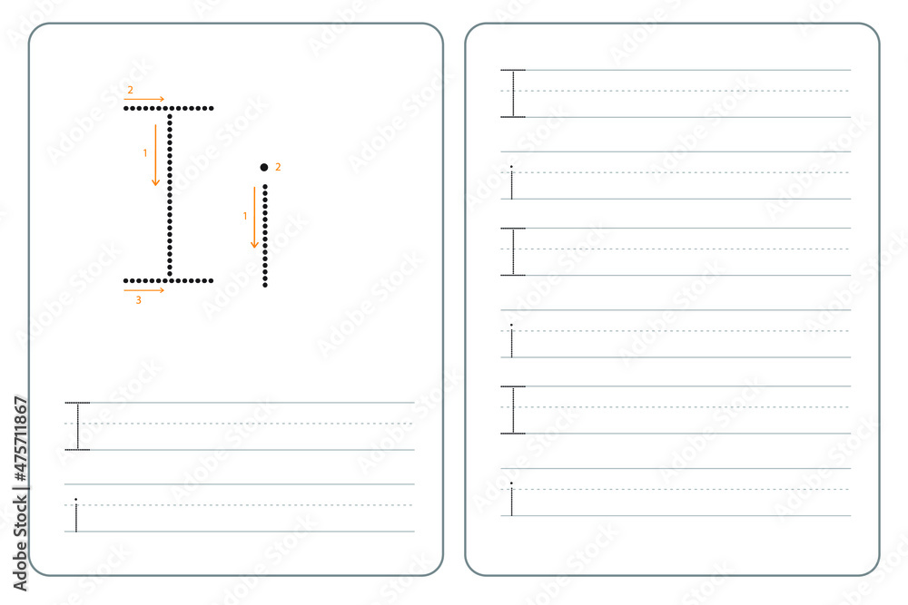 I alphabet latter tracing practice education Stock Vector | Adobe Stock