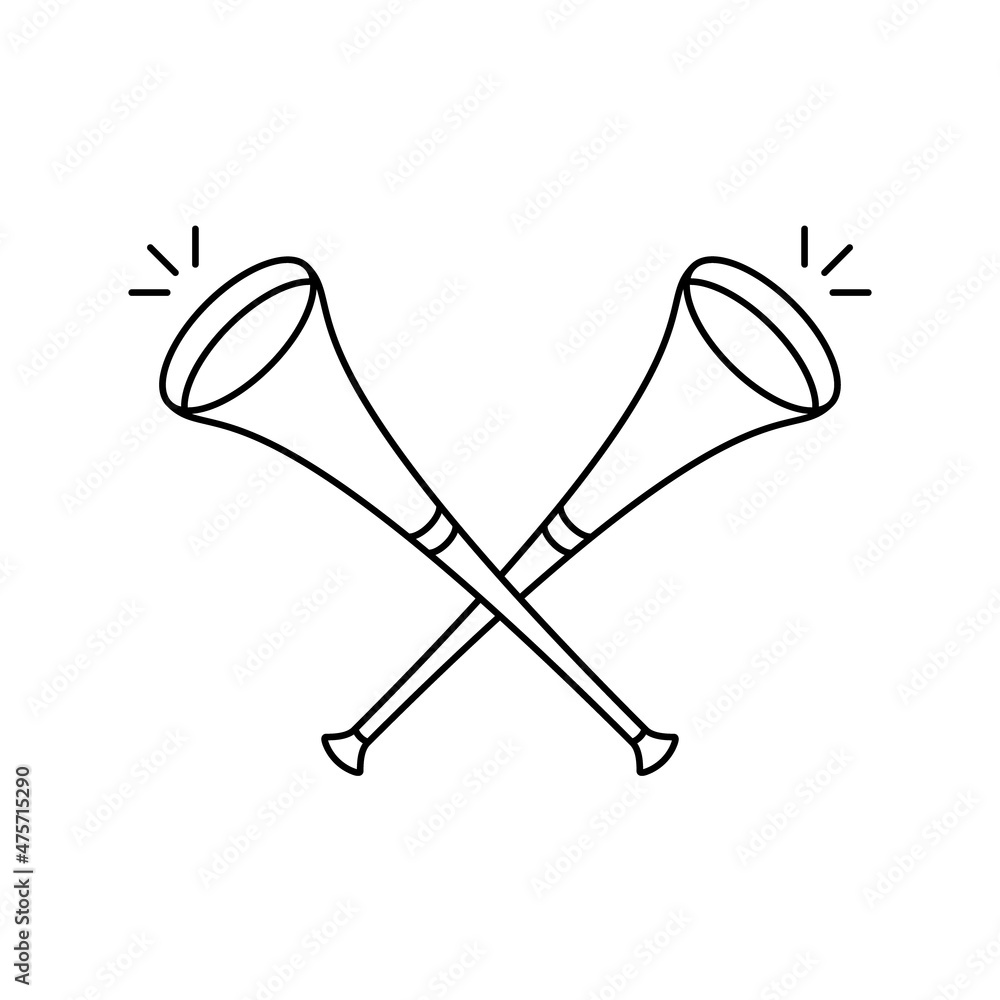 Two crossed vuvuzelas, linear icon. Symbol of cheer on team. Outline ...