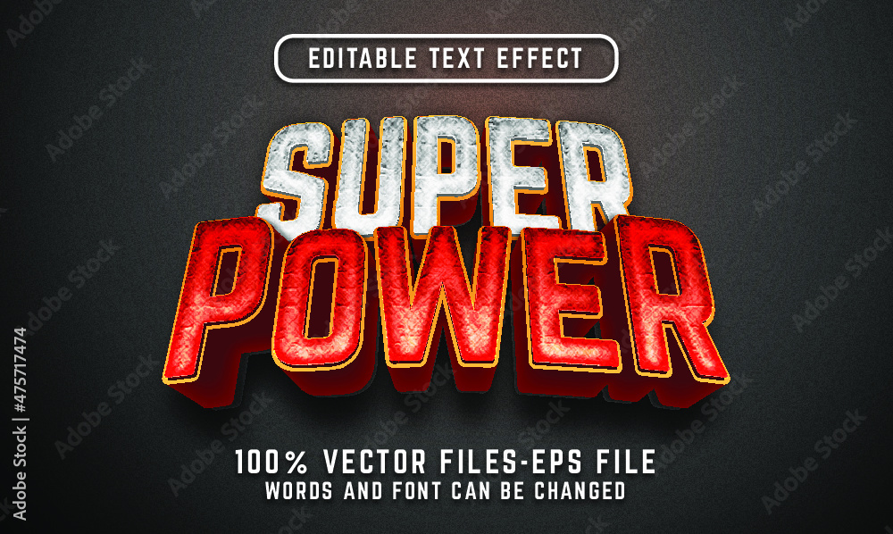 Super power 3d text effect. editable text effect premium vectors vector de Stock | Adobe Stock