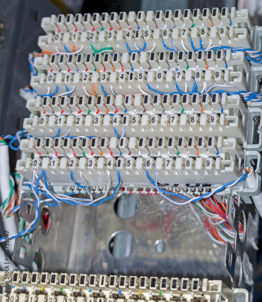 telephone switchboard panel with wires Stock Photo | Adobe Stock