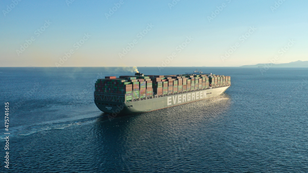 Aerial drone photo of EVERGREEN ever given truck size container cargo ...