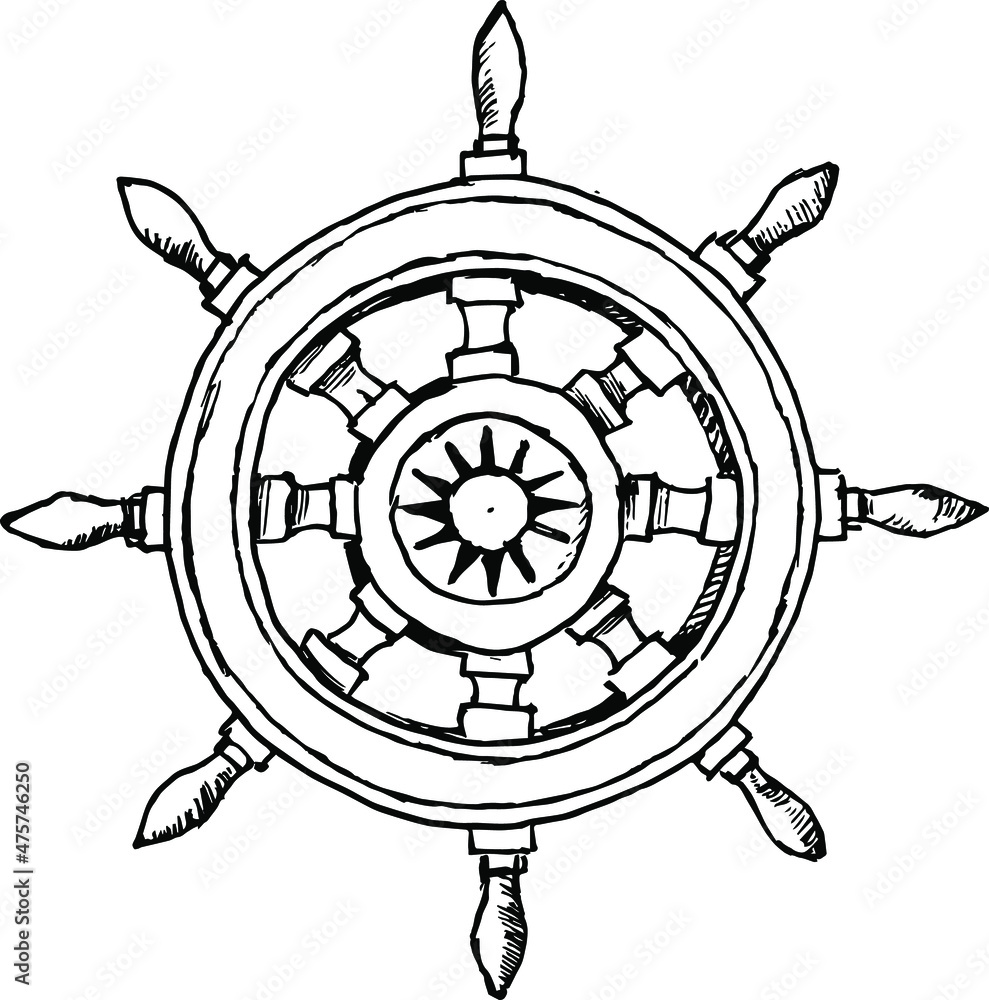 Ink drawing of ship rudder, vector illustration like logo or icon ...
