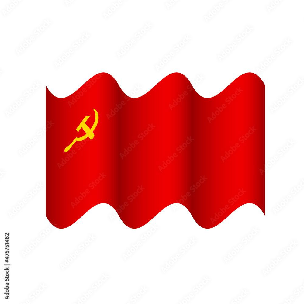 Wavy flag of USSR isolated on white. Soviet Union symbol. Star, hammer ...
