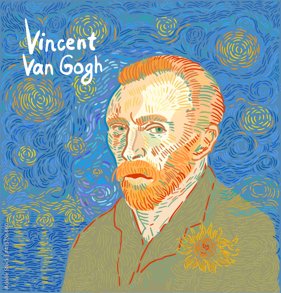 Portrait of the artist Vincent Van Gogh against the background of the ...