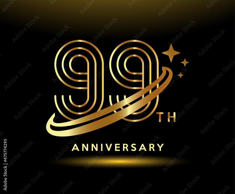 Golden 99 year anniversary celebration logo design inspiration Stock ...