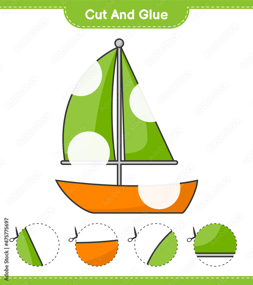 Cut and glue, cut parts of Sailboat and glue them. Educational children ...