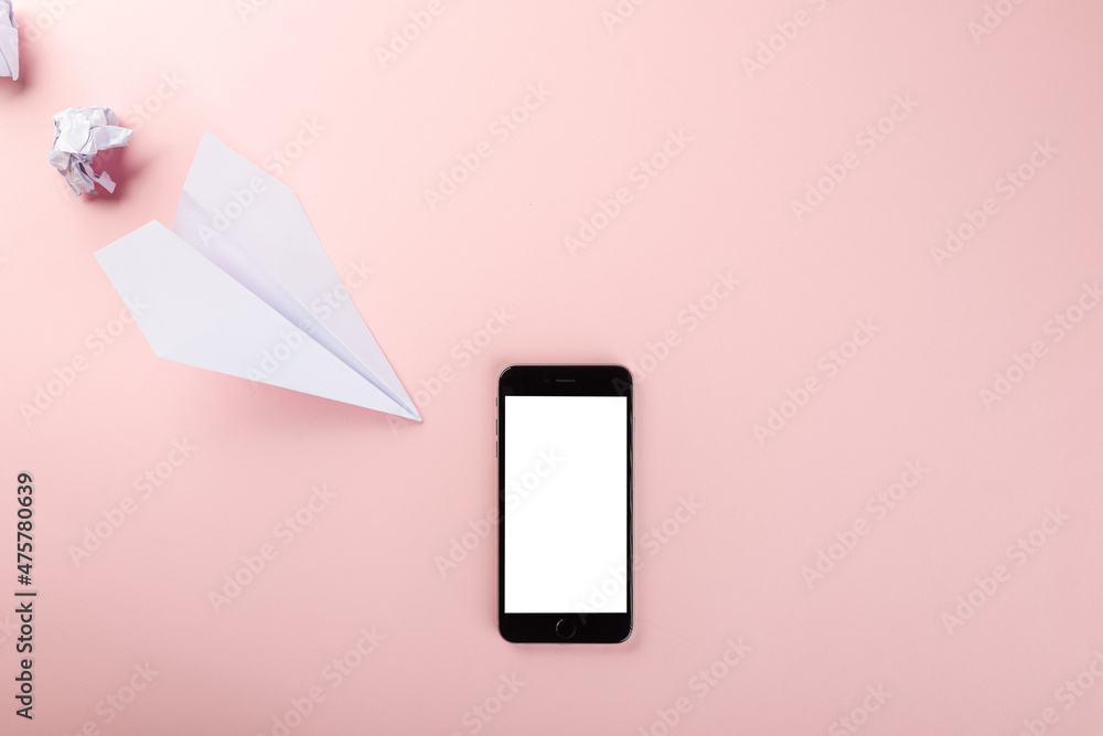Paper plane letter document message. Top view mock up design of ...