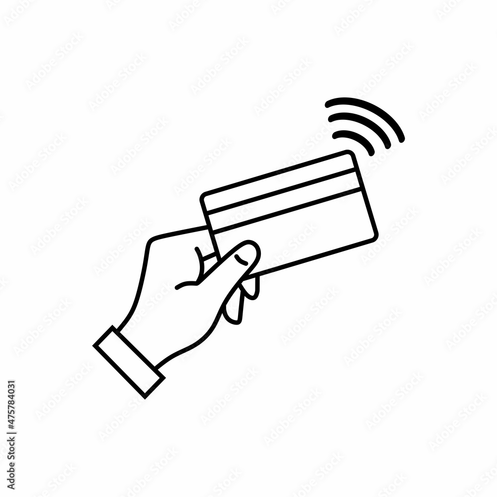 Contactless payment, credit card and hand tap pay wave logo. Vector ...