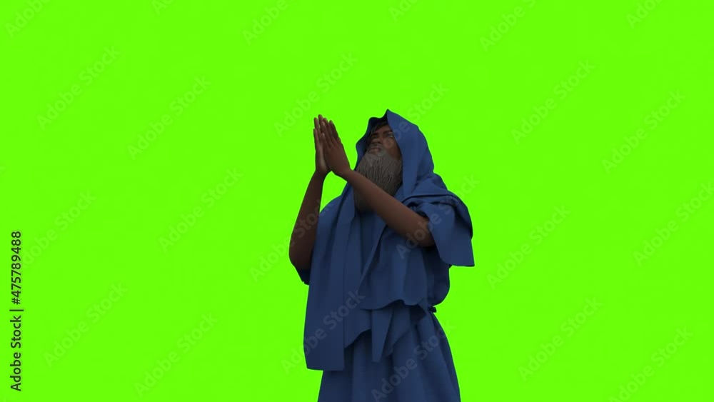3d render of the patriarch Enoch praying to God, animation green screen ...