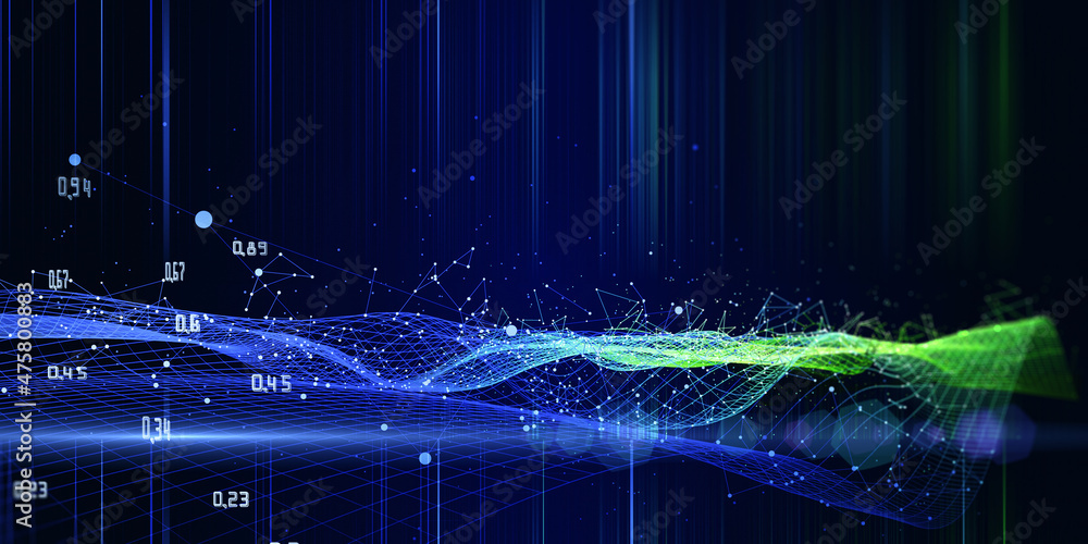 Abstract background with polygonal technology grid, data and blurred ...