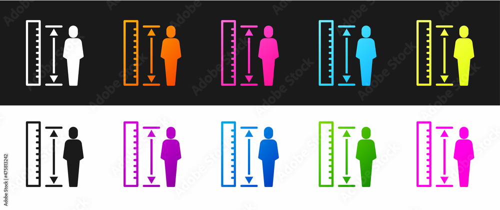 Set Measuring height body icon isolated on black and white background ...
